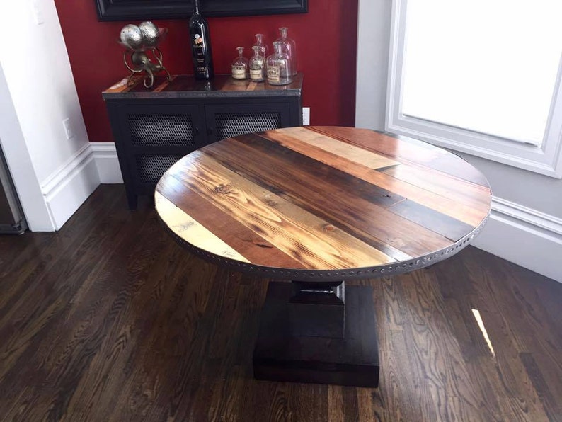 Industrial & Steampunk Wood Pedestal Dining Room Table - Etsy Israel
