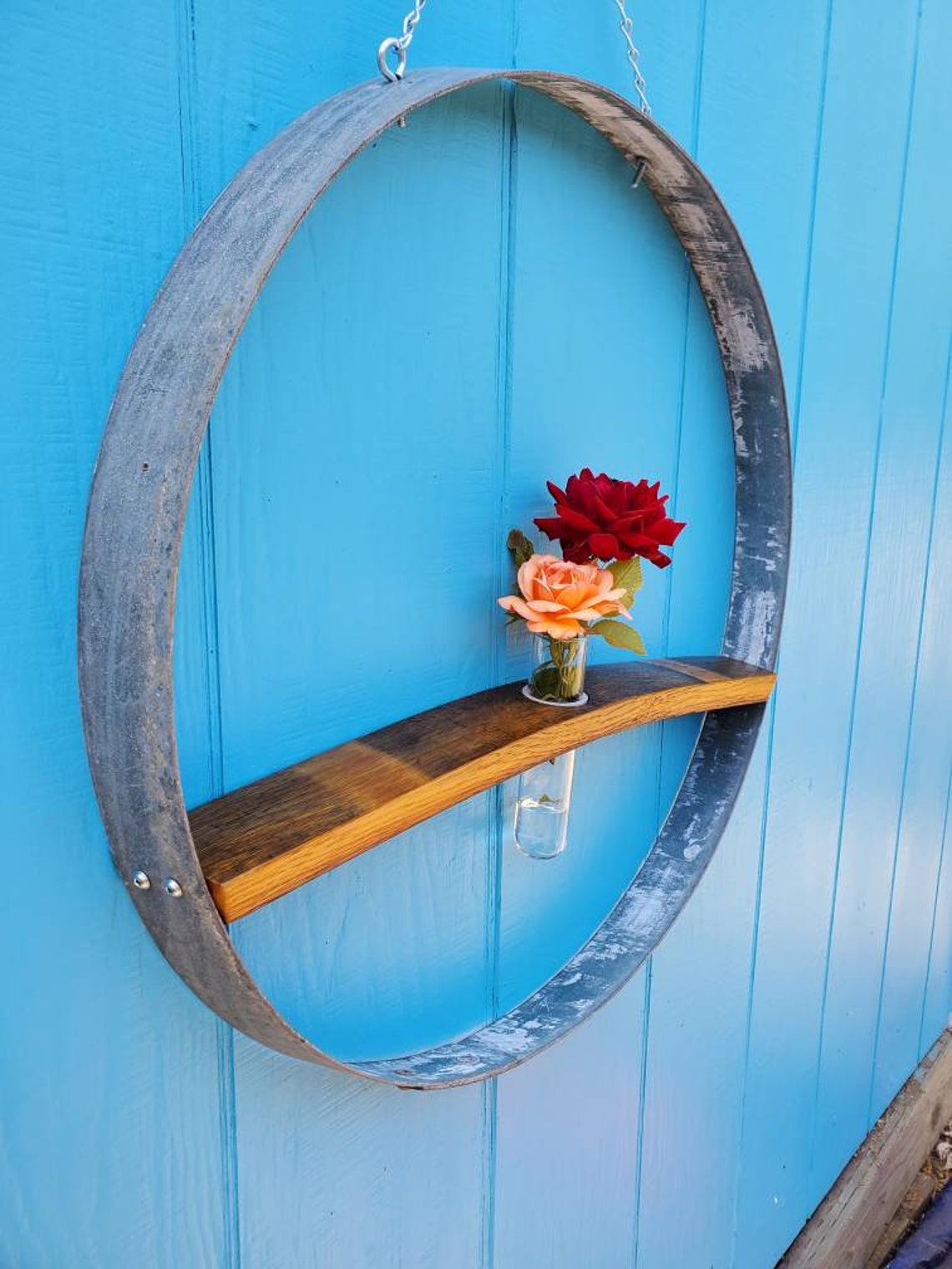 Wine Barrel Hoop and Barrel Stave Shelf With One (1) Centered Inset ...
