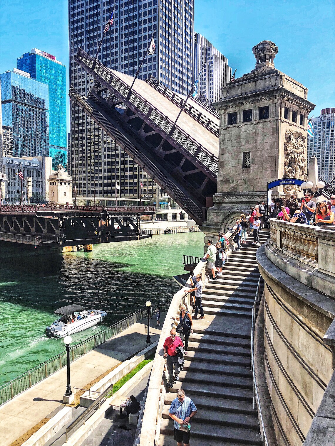 Michigan Avenue Bridge, Chicago Riverwalk Art, Rising Bridges Chicago ...