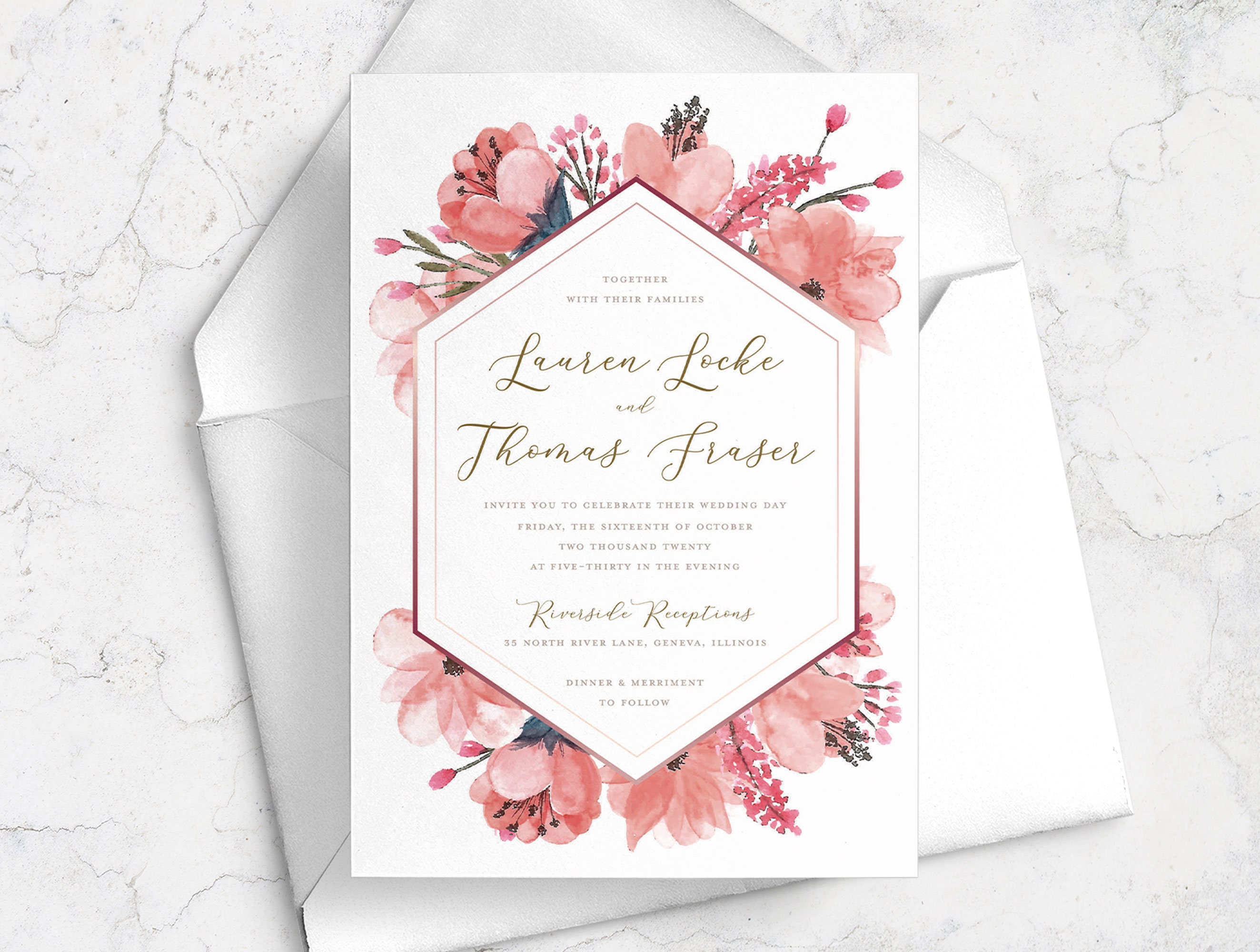 Romantic Vibrant Contemporary Floral Wedding Invitation Suite ...