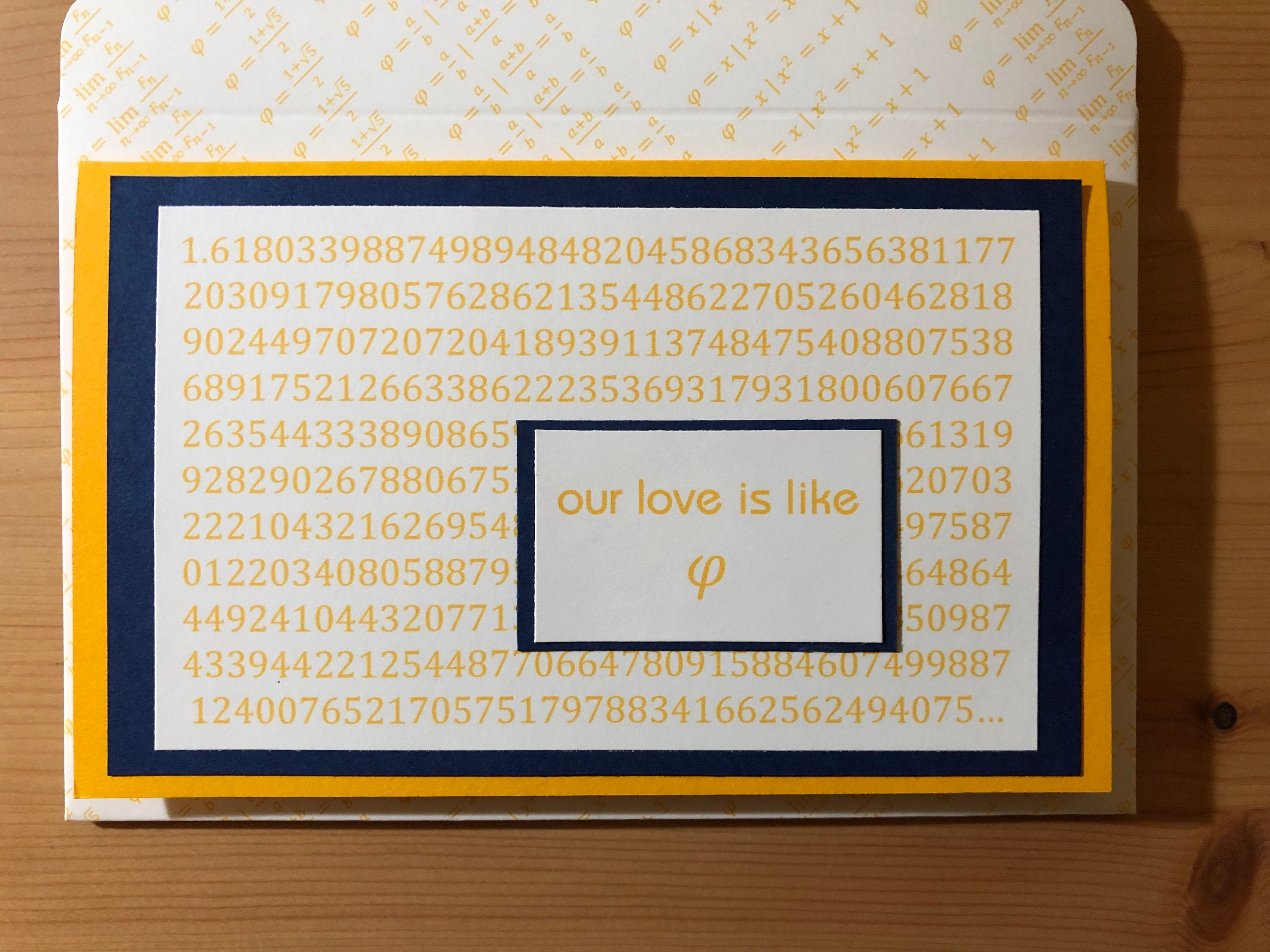 Math Valentine’s Day Card, Math Anniversary Card, Our Love is Like Phi ...