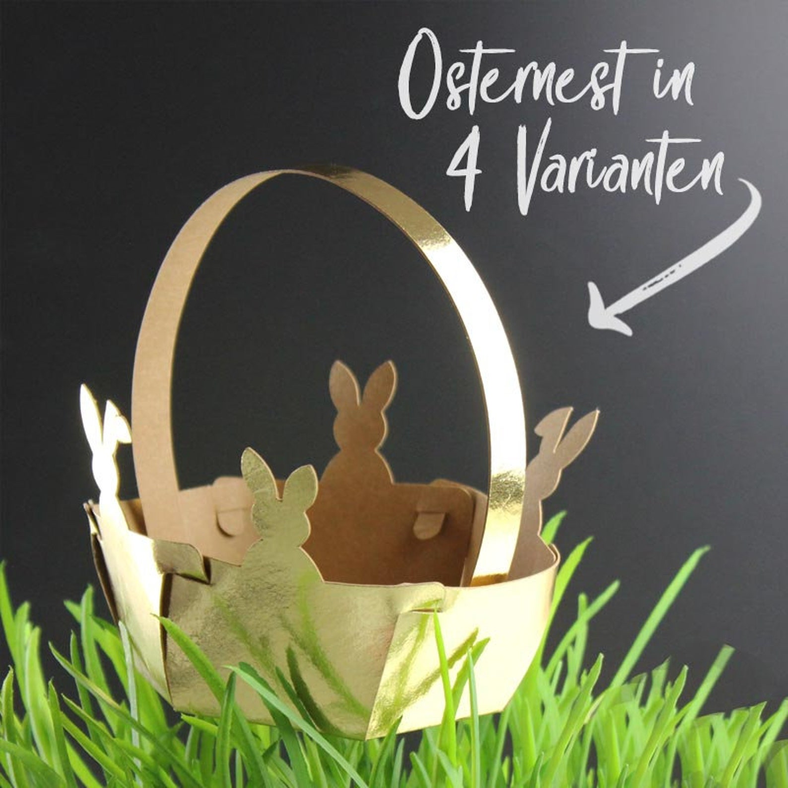 Plotterdatei Osternest/Osterkörbchen mit Osterhasen, Schafen, Tulpen ...