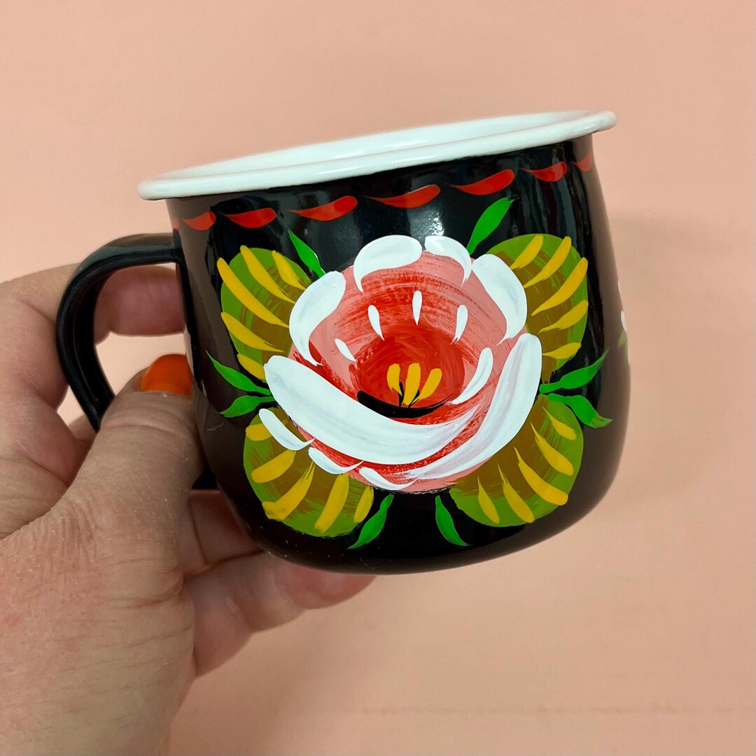Canal Roses Traditional English Canal Ware, Hand-painted BLACK Enamel ...