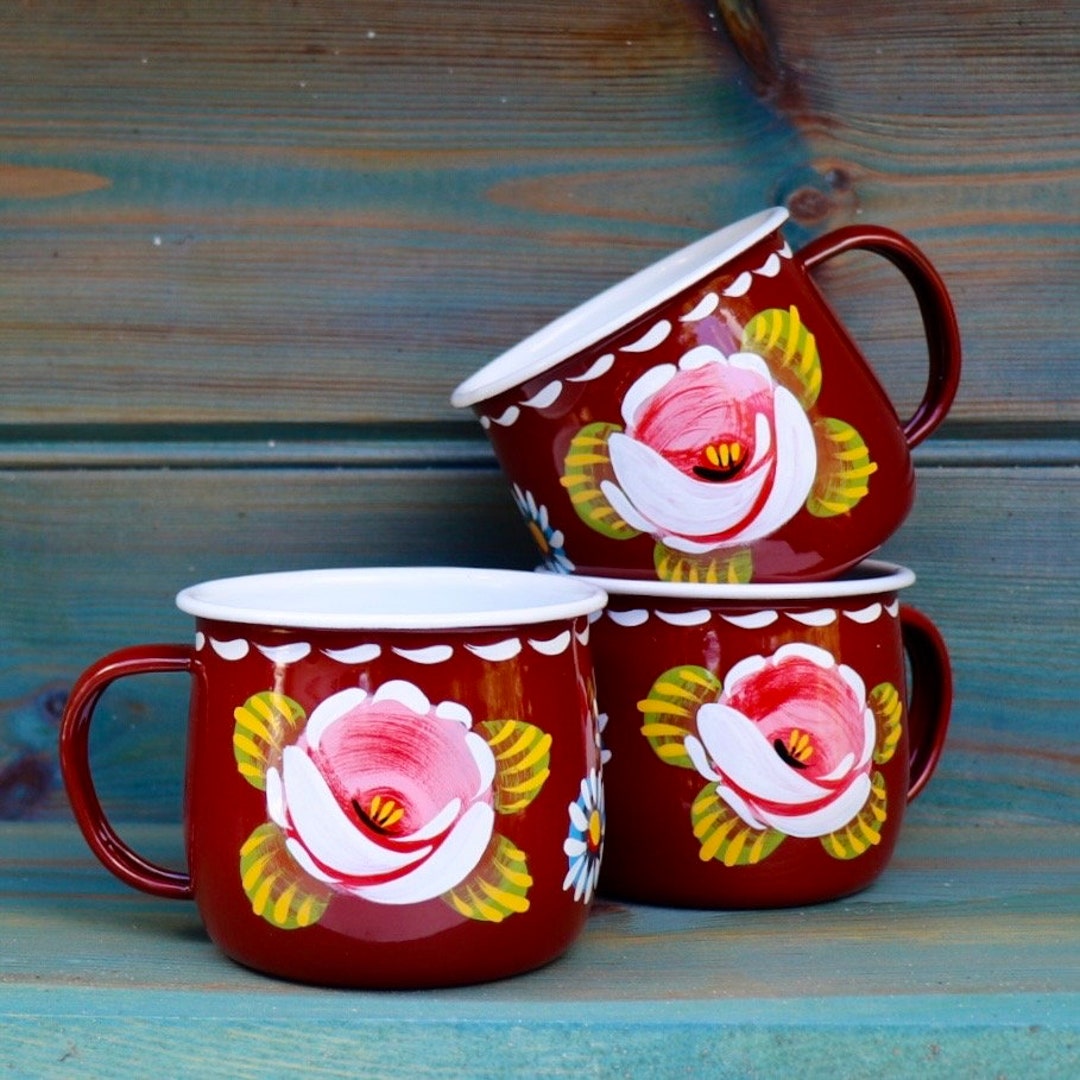 Canal Roses Traditional English Canal Ware, Hand-painted RED With White ...