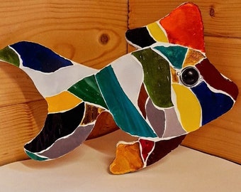 Rainbow Fish Stained Glass Mosaic Whimsical - Etsy