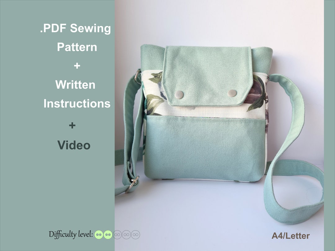 Messenger Bag Pdf Sewing Pattern With Flap Closure, Front Pocket and ...