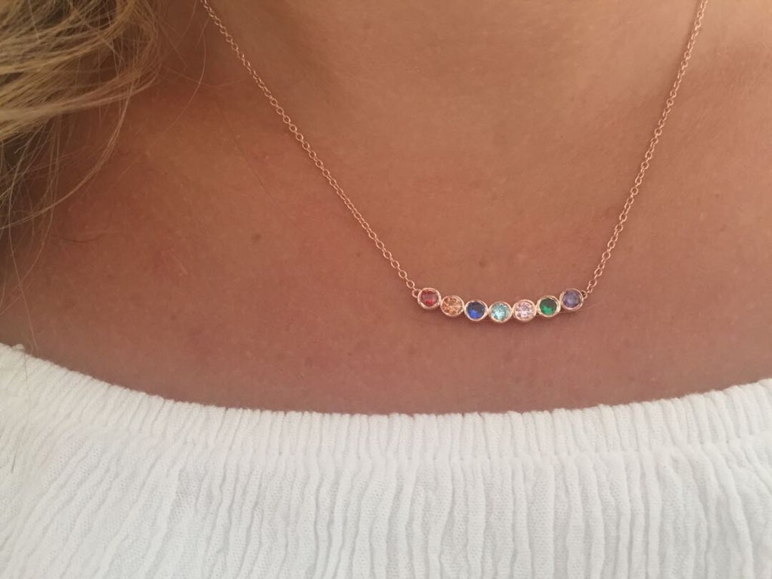 Solid Gold Birthstone Necklace, Mothers 14k Gold Necklace, Family ...