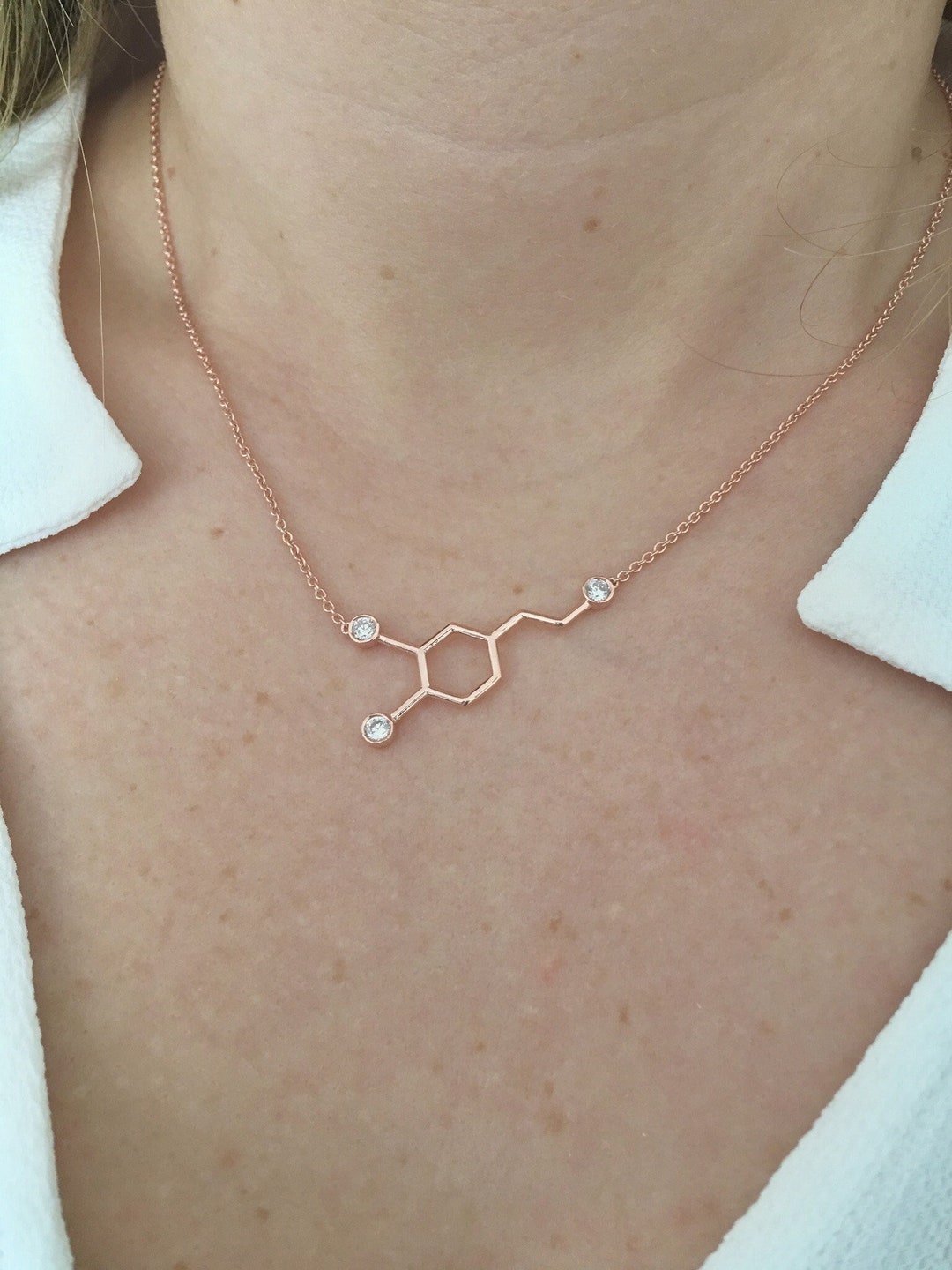 Dopamine Science Necklace Silver, Student Science Jewelry, Cz Molecule ...