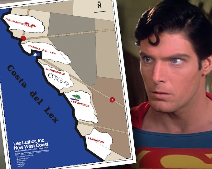 Superman Lex Luthor Map 1978 Otisburg Christopher Reeve 70's Retro 70's ...