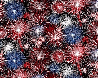 3 YDS Cotton Fabric Jersey Knit Fireworks Print 4th of July Craft ...