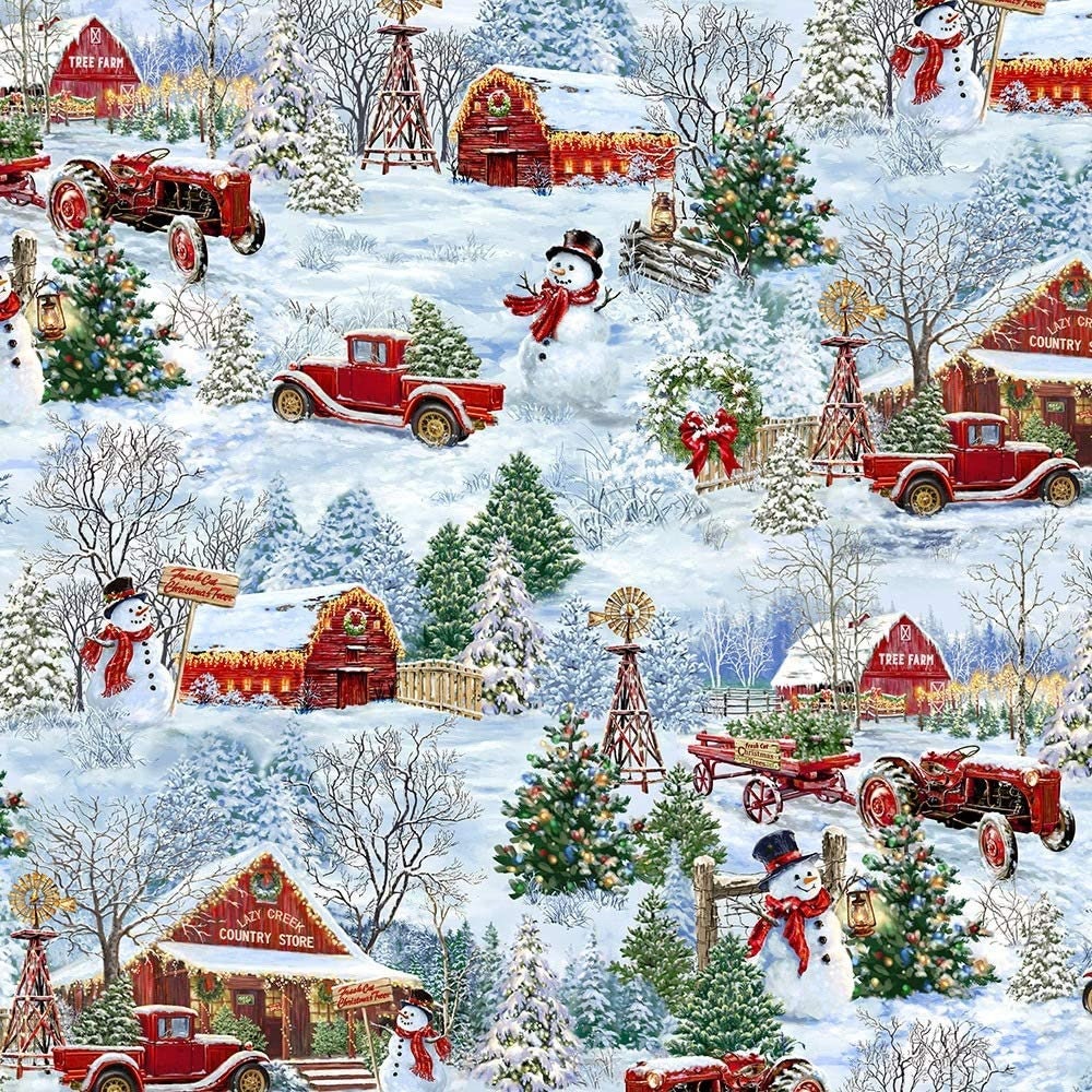Christmas Fabric Timeless Treasures Tree Farm Winter Farm Country