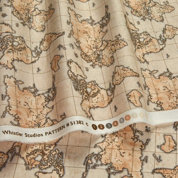 Jewelry & Beauty Materials Map Quilting Fabric World Map BEIGE TAN ...