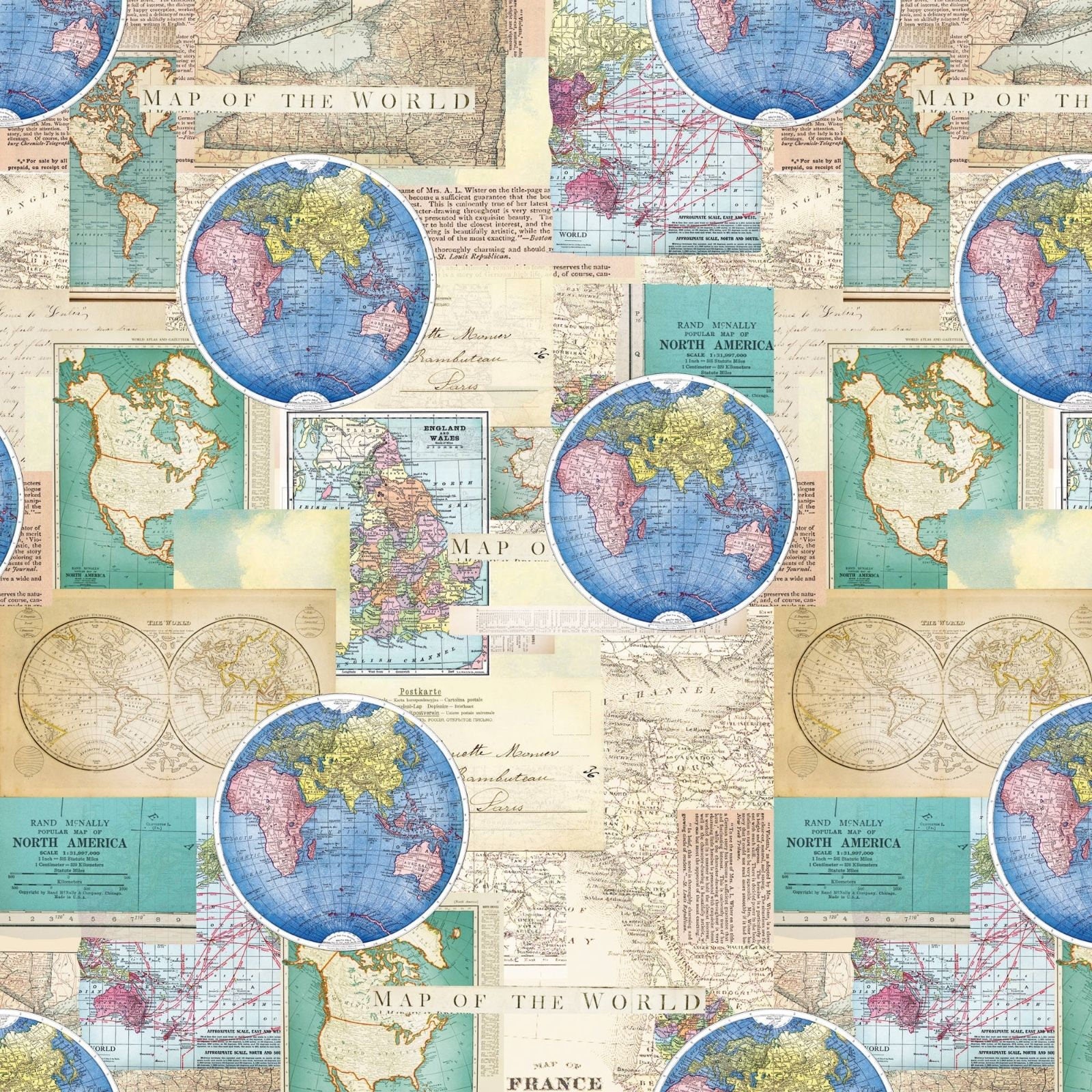 Vintage Map Of The World Fabric - United States Map