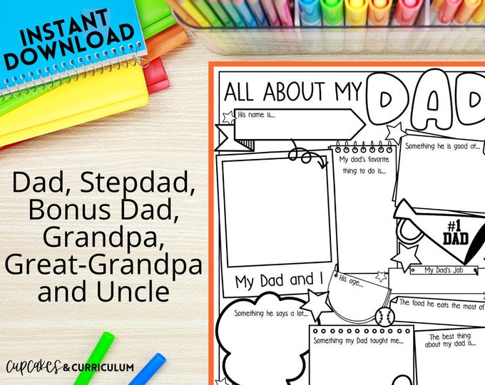 INSTANT DOWNLOAD | Father's Day Printable, All About My Dad, Grandpa ...