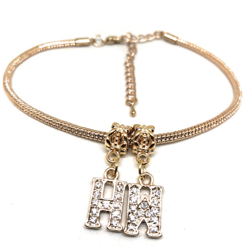 Custom Crystal Letter Charms Gold Euro Snake Anklet or - Etsy
