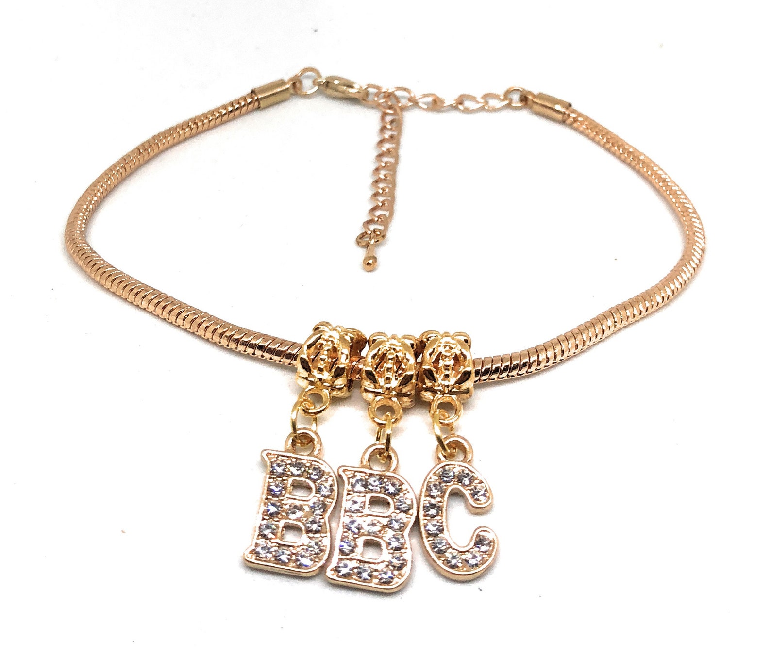 Custom Crystal Letter Charms Gold Euro Snake Anklet or - Etsy