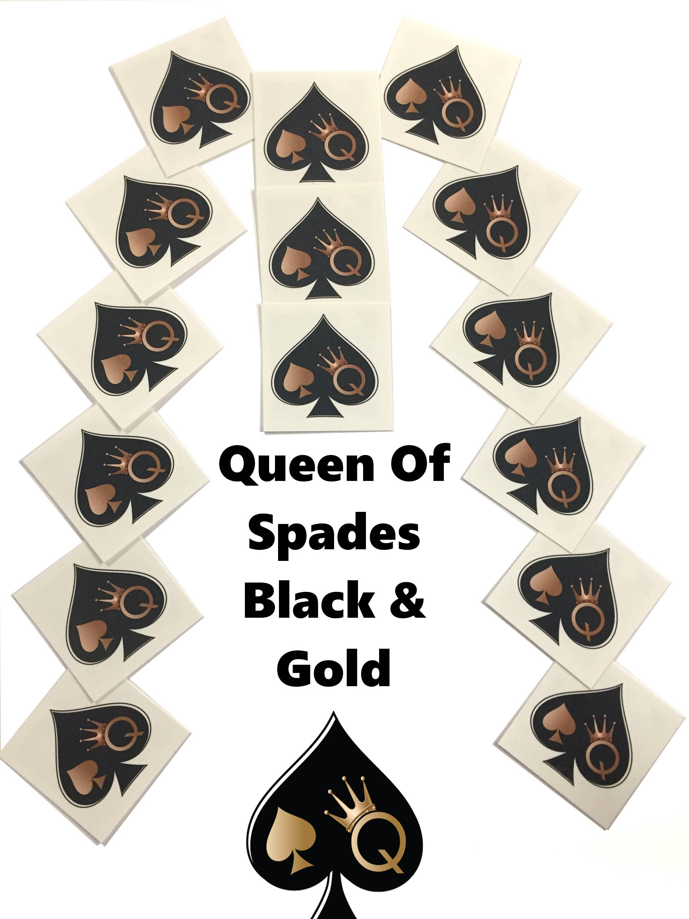 2 100pc Queen Of Spades Qos Gold Black Temporary Tattoo Fetish Etsy