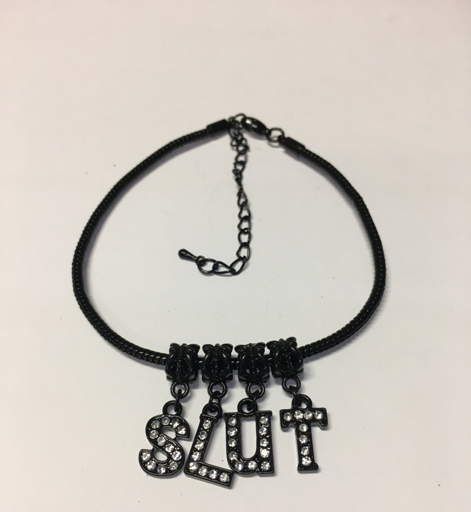 Combination Crystal Letter Charms Black Euro Snake Anklet - Etsy