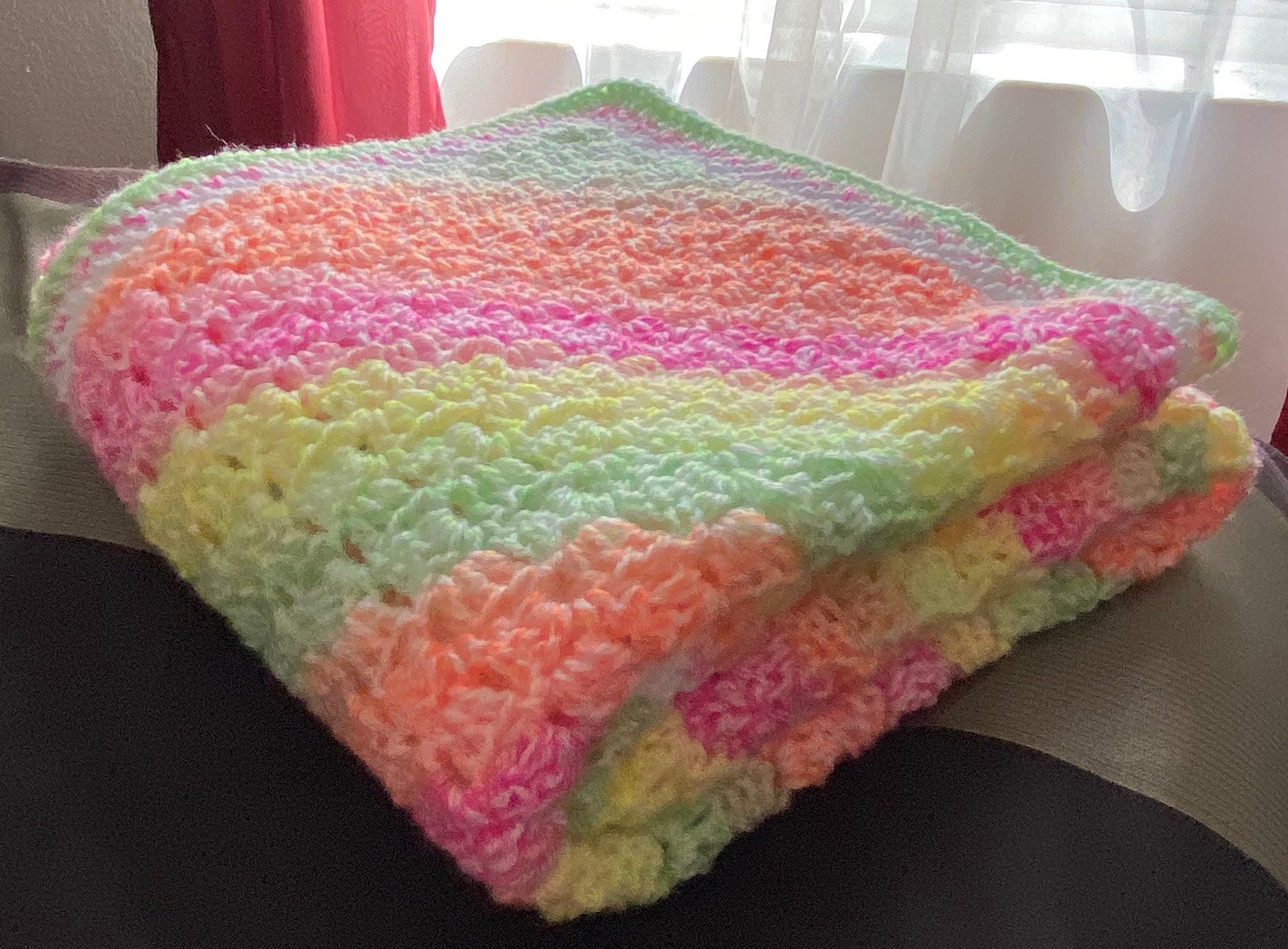 Rainbow Brights Neon Crochet Baby Afghan Blanket 30 X 31 Handmade - Etsy