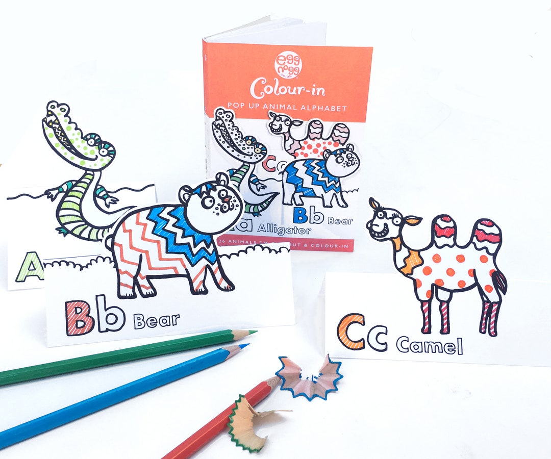 Colour-in Card Book - Pop up Animal Alphabet Cards - Etsy