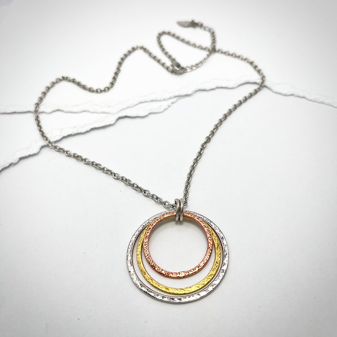Hammered Metal Tri-color Necklace - Etsy