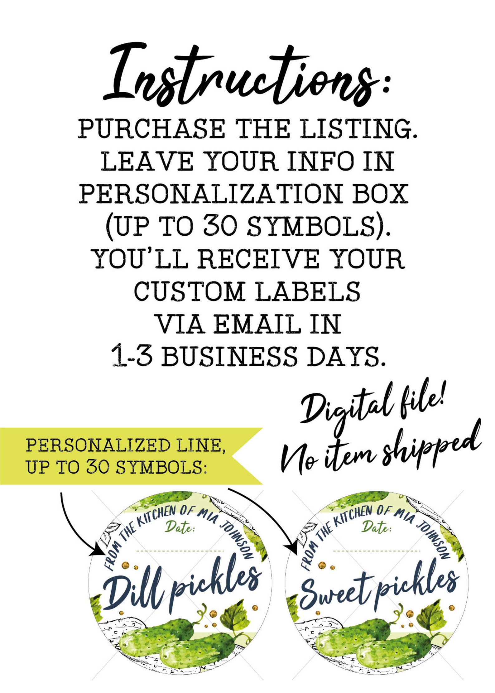 CUSTOM Pickle Labels Personalized Pickles Canning Label | Etsy