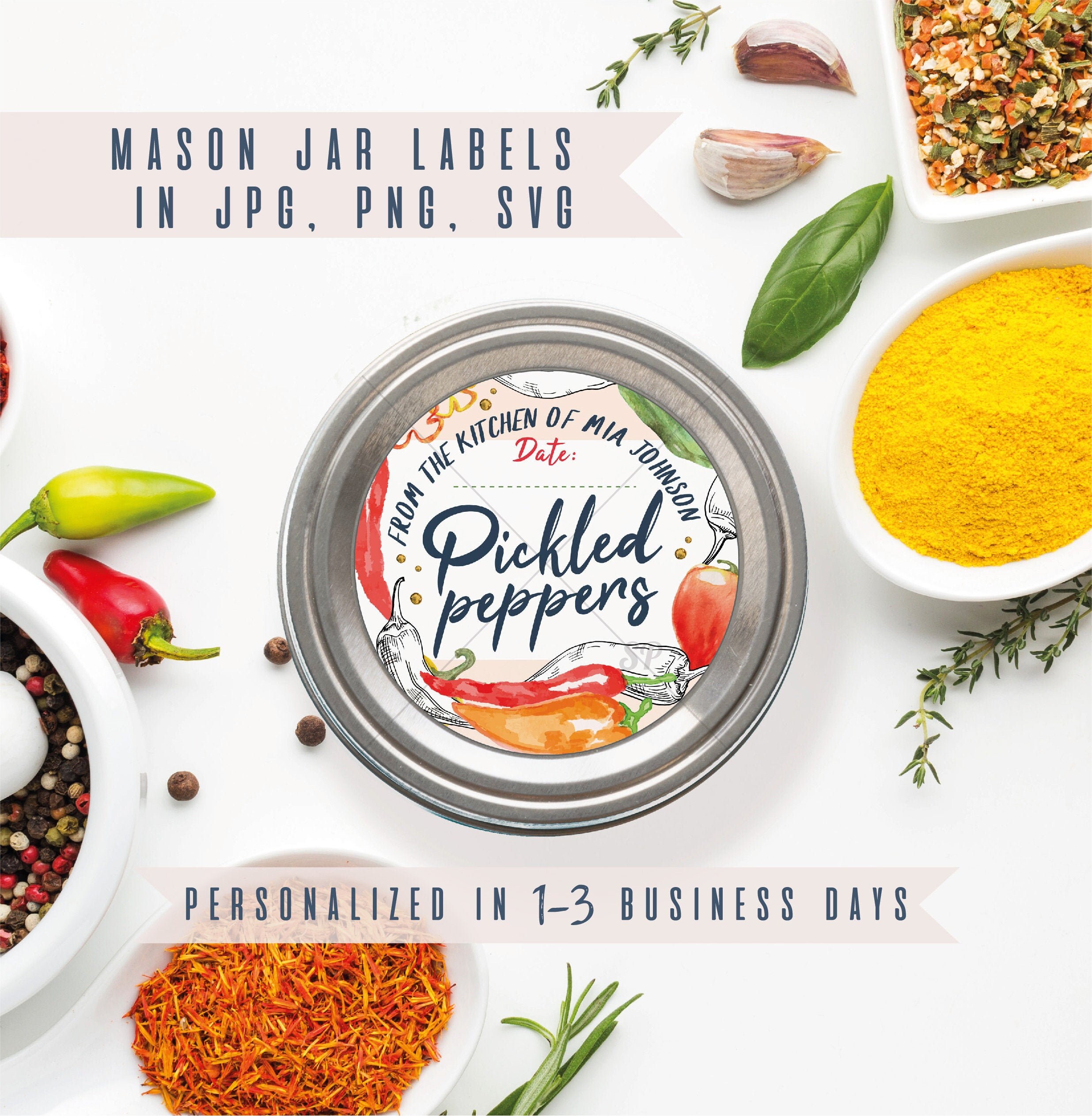 DIGITAL Pickled Peppers Label Printable Digital Personalized - Etsy