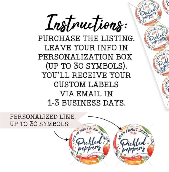 Paper Stickers, Labels & Tags Jar Lid Labels CUSTOM Pickled Peppers ...