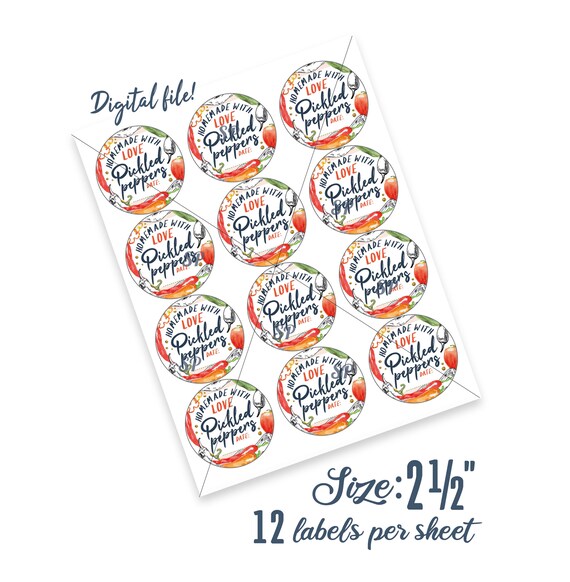 Paper Stickers, Labels & Tags Jar Lid Labels CUSTOM Pickled Peppers ...