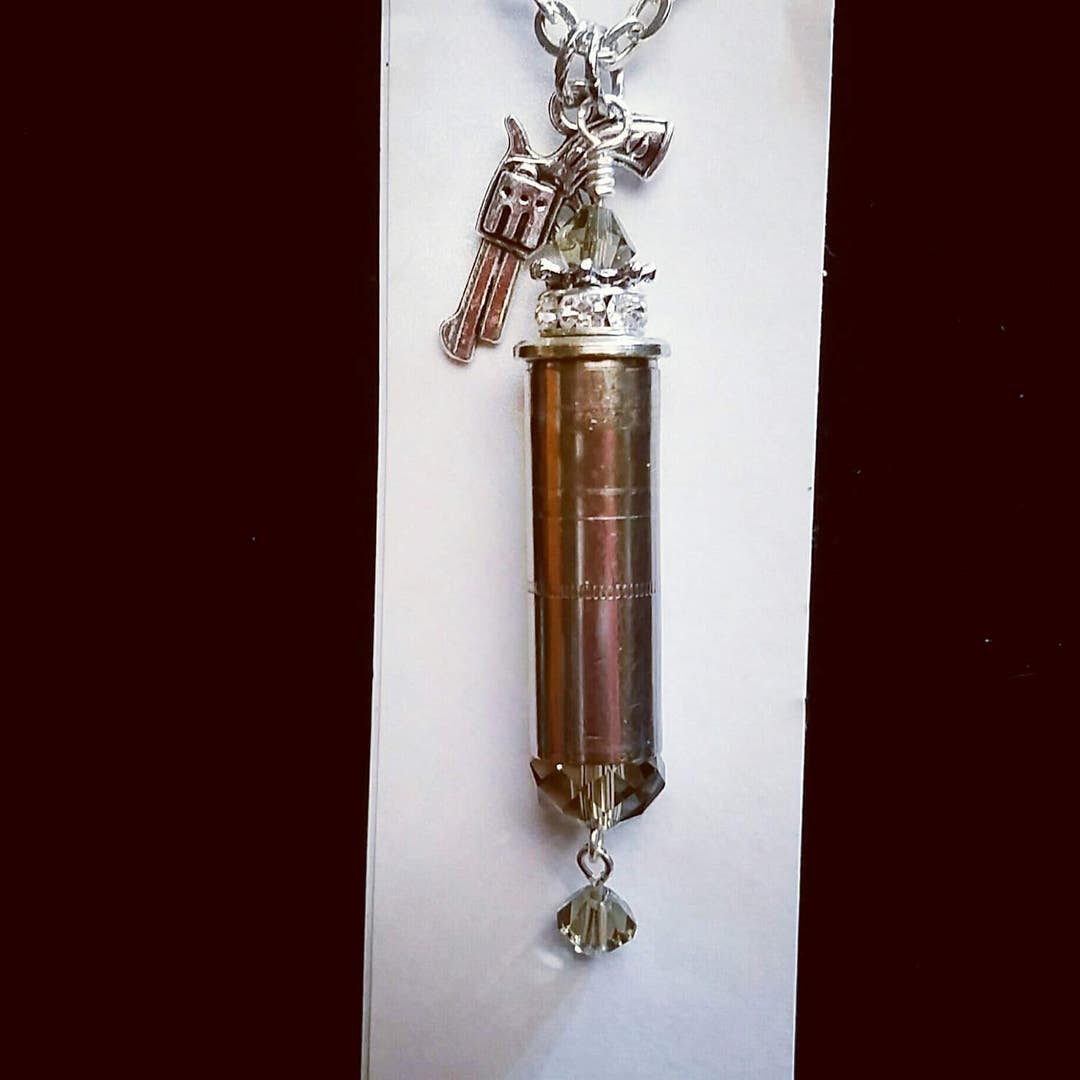 380 Auto Bullet Shell Casing Crystal Necklace With Pistol - Etsy