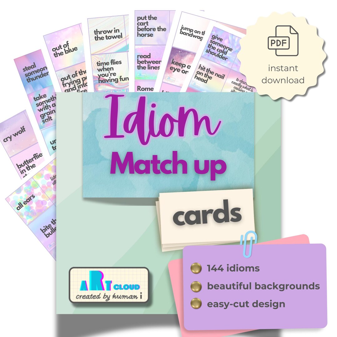 Idioms Matchup Cards English Language Learning Material English Aid Pastel Abstract Classroom ...