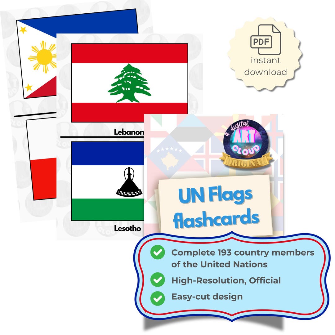 Flags Flashcards Complete United Nations Countries Printable High ...