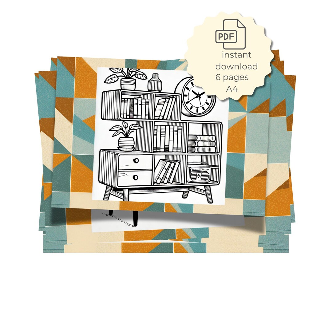 Coloring Pages for Adults and Kids Mcm Interiors Style Midcentury ...