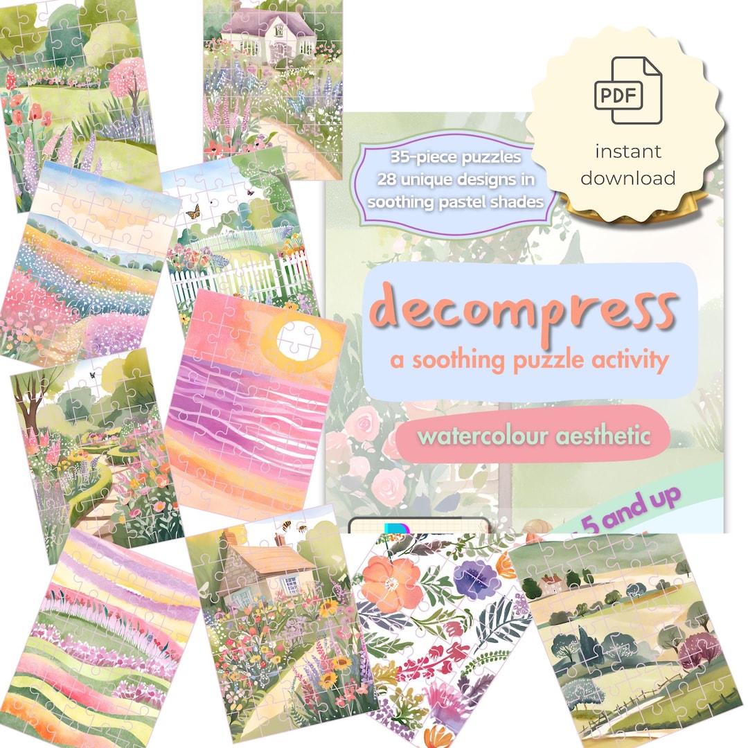 Watercolor Outdoor Scenes Soft Color Jigsaw Puzzles Printable Activity ...