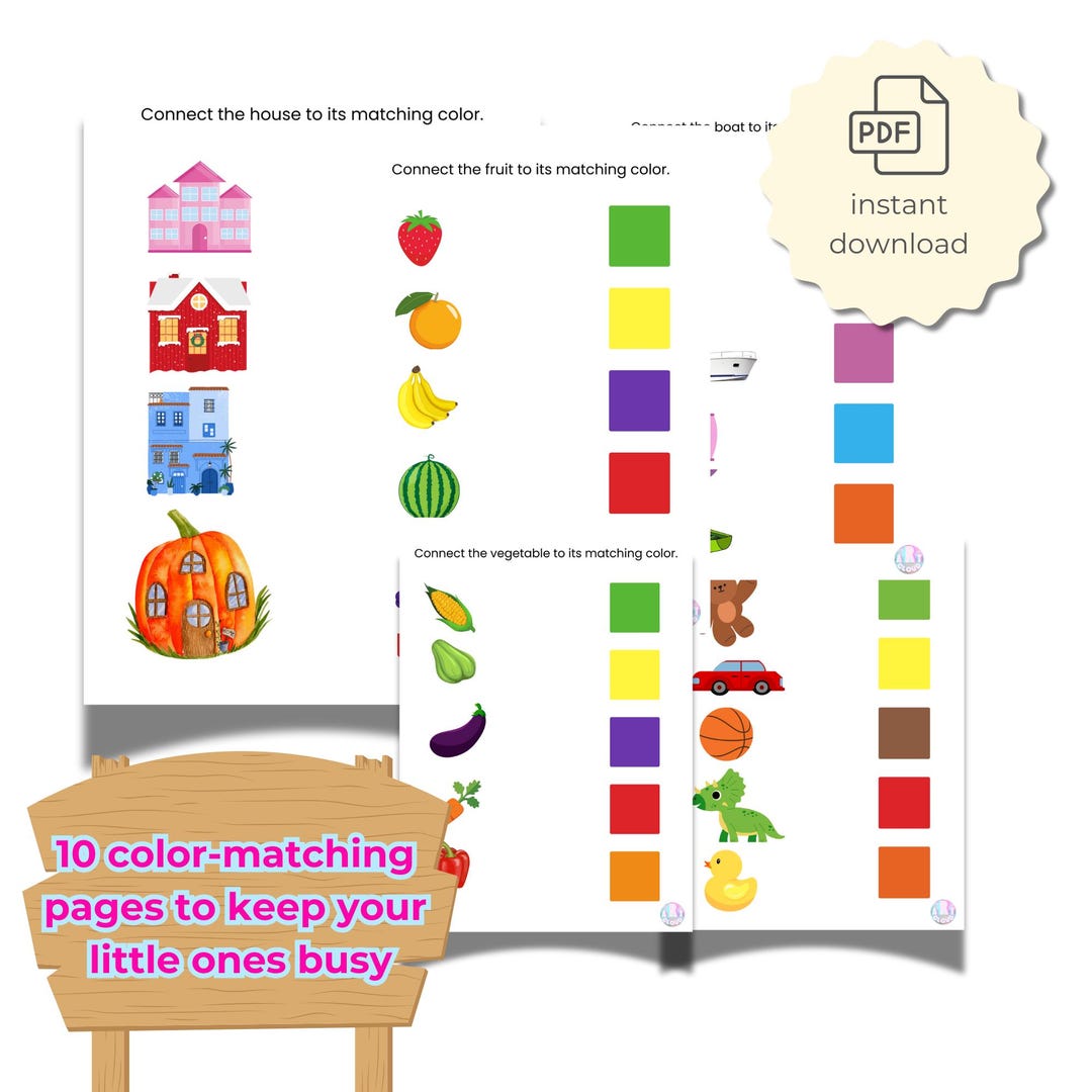 Color Matching Pages for Kids Toddler Activity Preschool Worksheet Pre ...