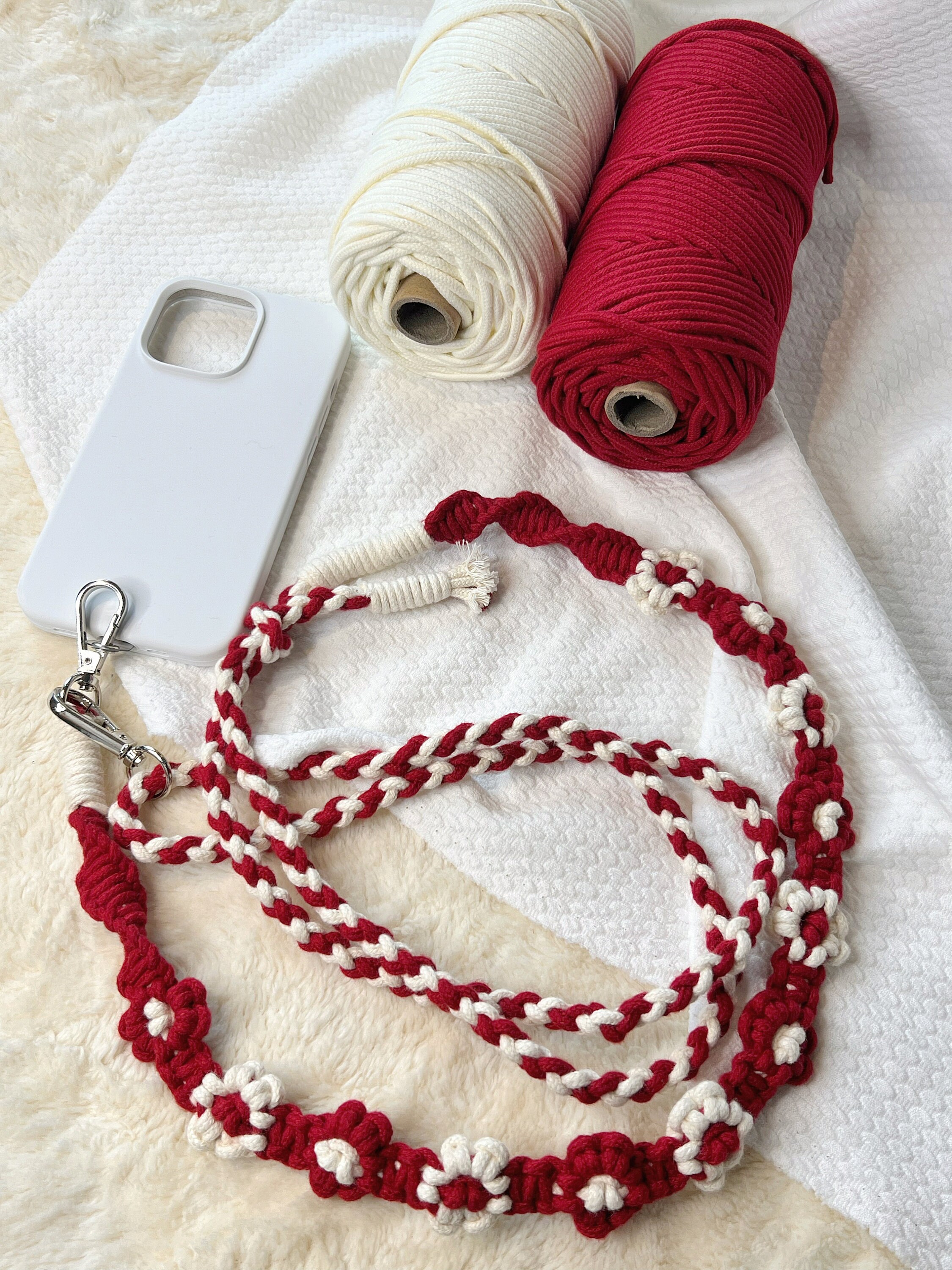 Colorful Macrame Flower Mobile Phone Chain, Hands-free Phone ...