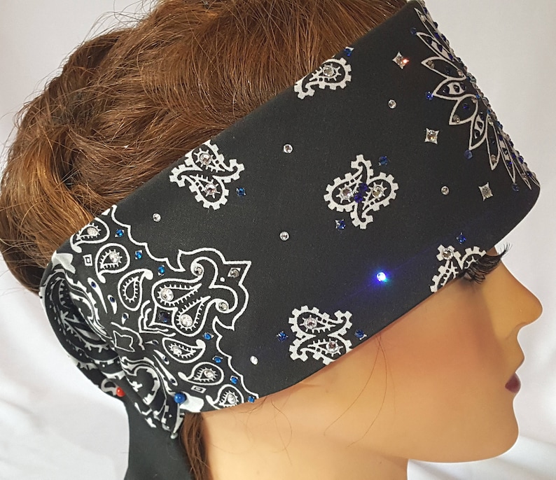 Black And White Western Paisley Print Bandana With Cobalt Blue Etsy