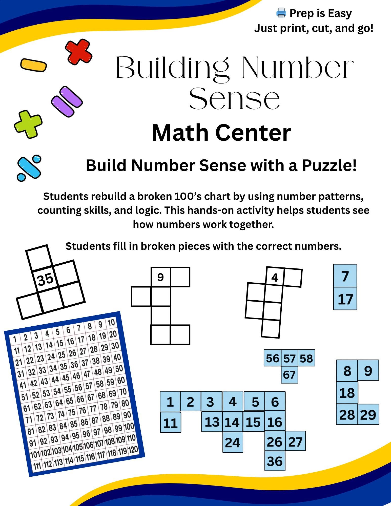 100 Chart Number Puzzle | Math Center Activity (PDF Download) - Etsy