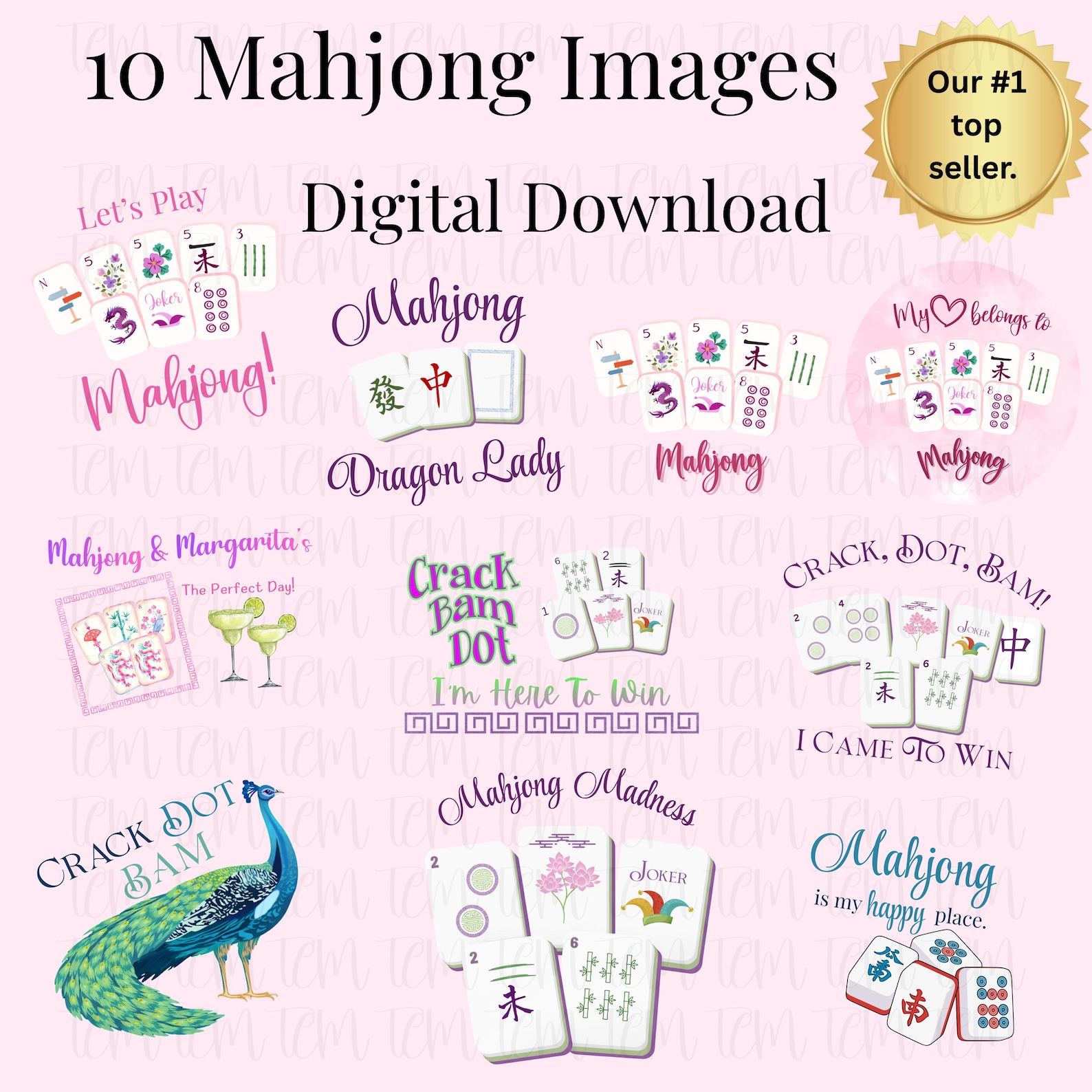 Mahjong Wall Art Printables – 10 Design Digital Bundle (PNG & PDF ...