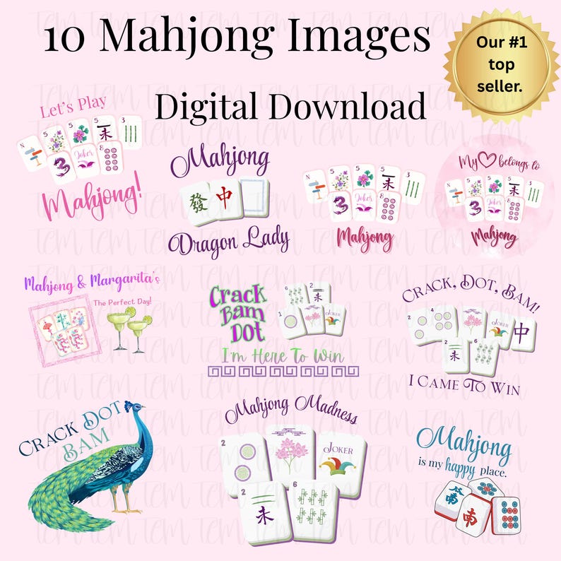 Mahjong Wall Art Printables – 10 Design Digital Bundle (PNG & PDF ...