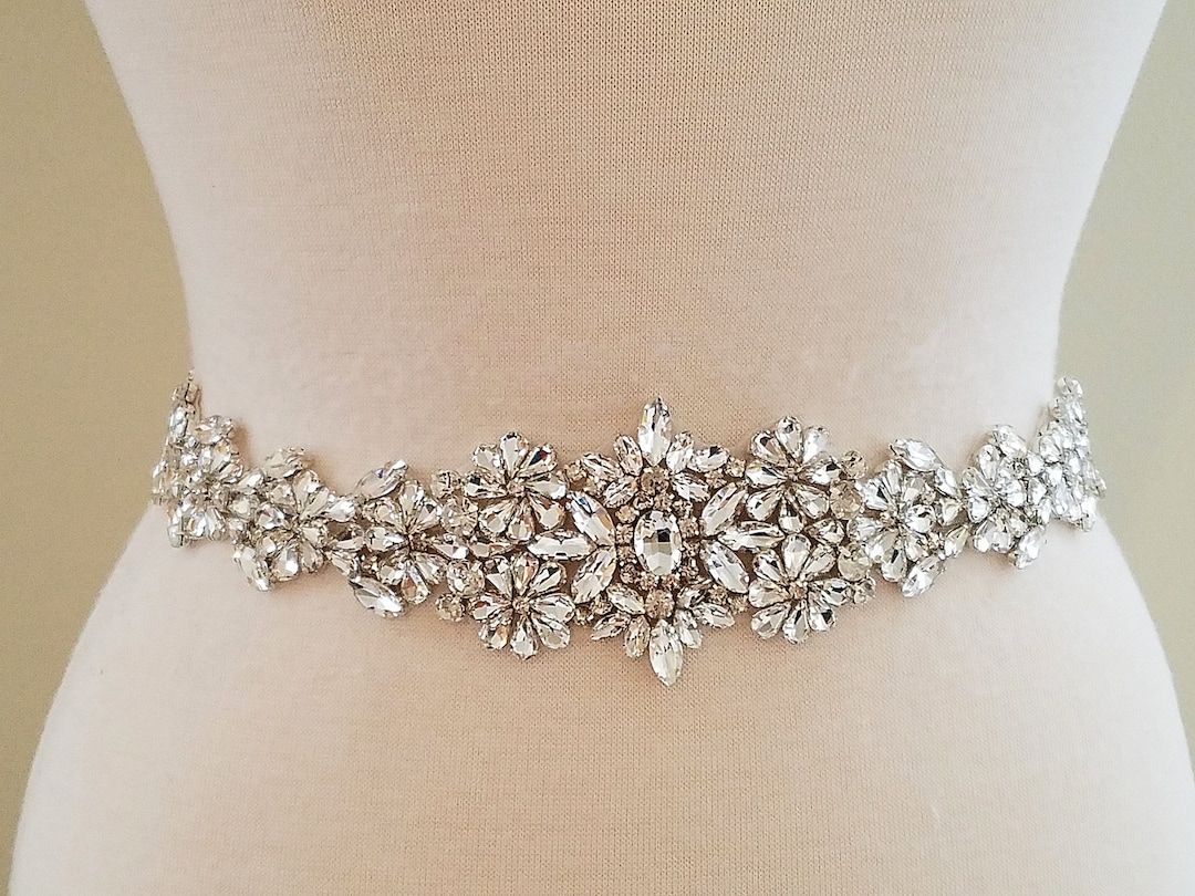 Silver Bridal Sash Belt: Clear Stone Jeweled Wedding Dress Trim (24 ...