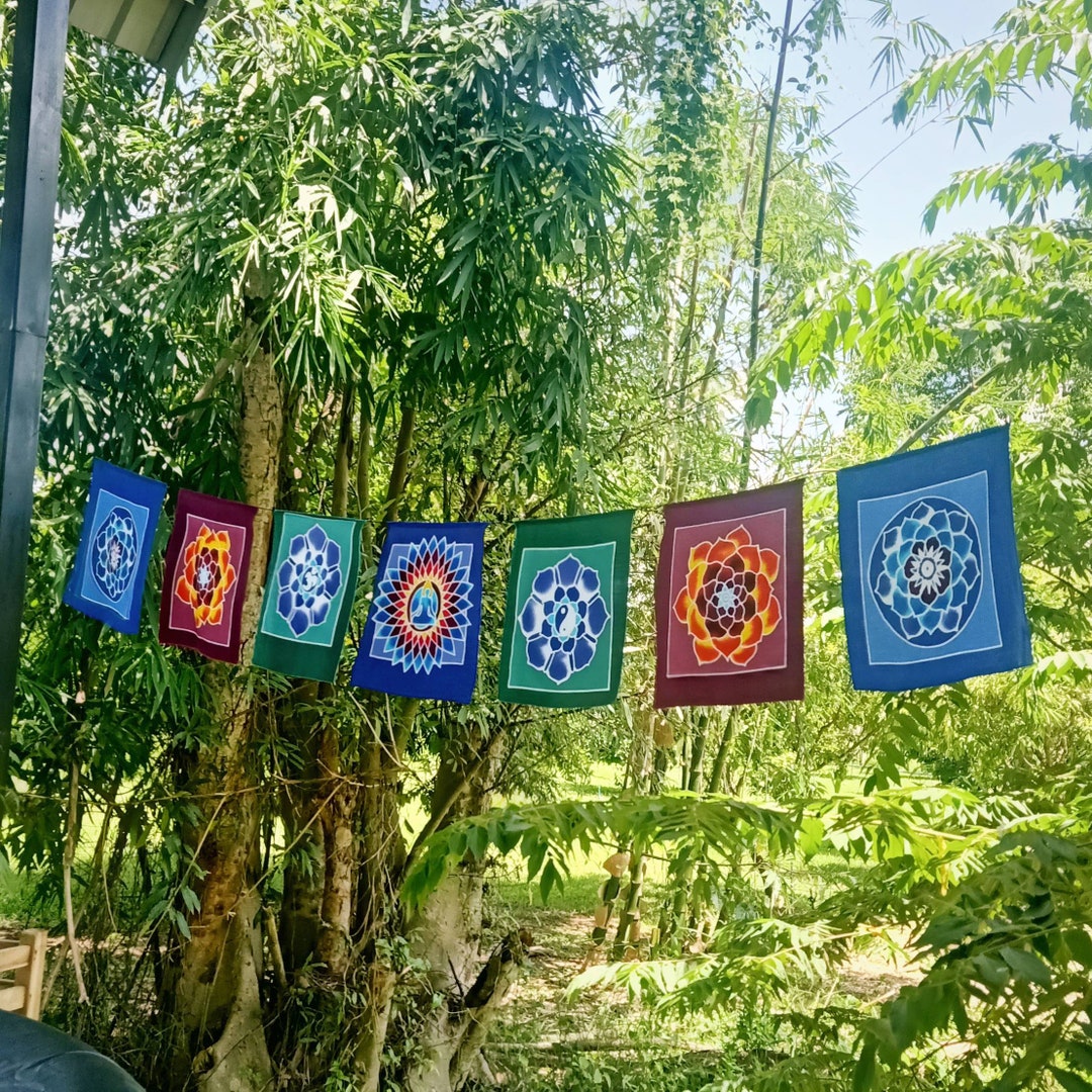 Batik Meditation Flags: 7 Piece Home Decor Yoga Gift by Lotus Tribe - Etsy