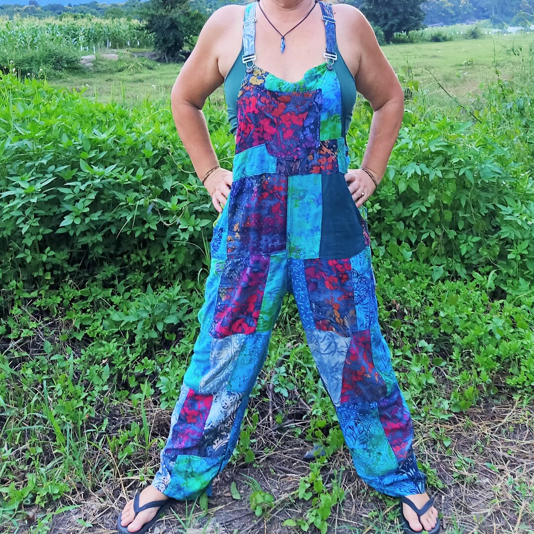 Patchwork Overalls by Lotus Tribe 100% Rayon Hippy Style Baggy ...