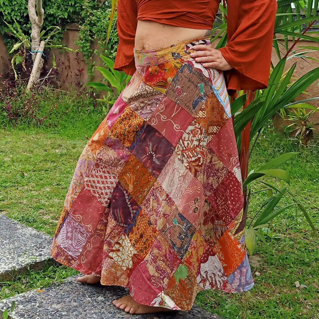 Long Patchwork Wrap Skirt by Lotus Tribe 100% Cotton Upcycled Skirt ...