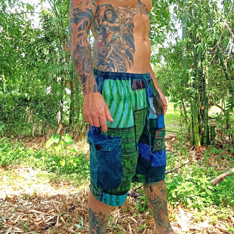 Patchwork Cotton Cargo Shorts: Hippie Style Handmade Gender Neutral ...