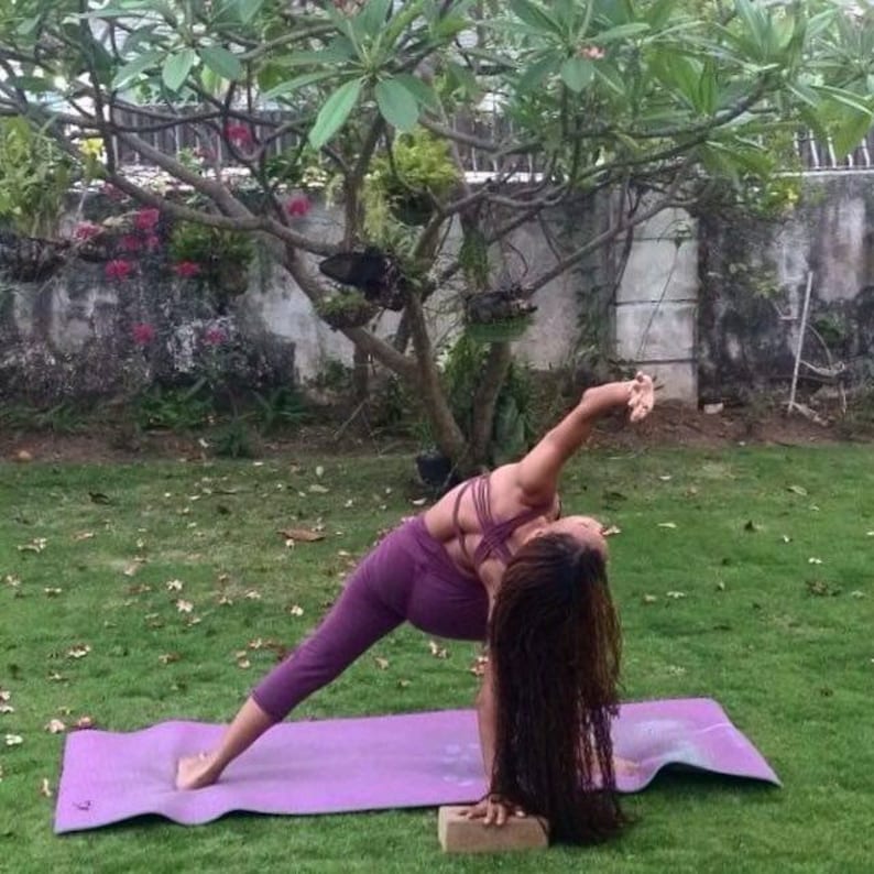 Plum Capri Yoga Pants: Purple Stretchy Cotton Fold Top or High Waist ...