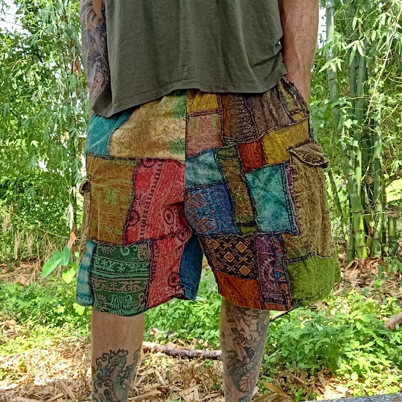 Patchwork Cotton Cargo Shorts: Hippie Style Handmade Gender Neutral ...