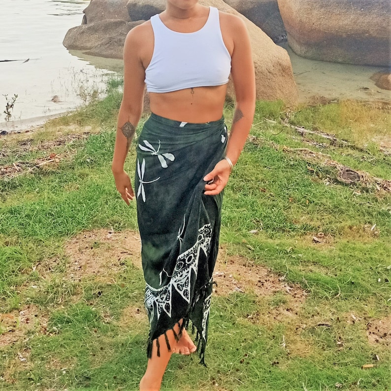 Green Sarong With Dragonflies by Lotus Tribe Can Be Worn as a - Etsy