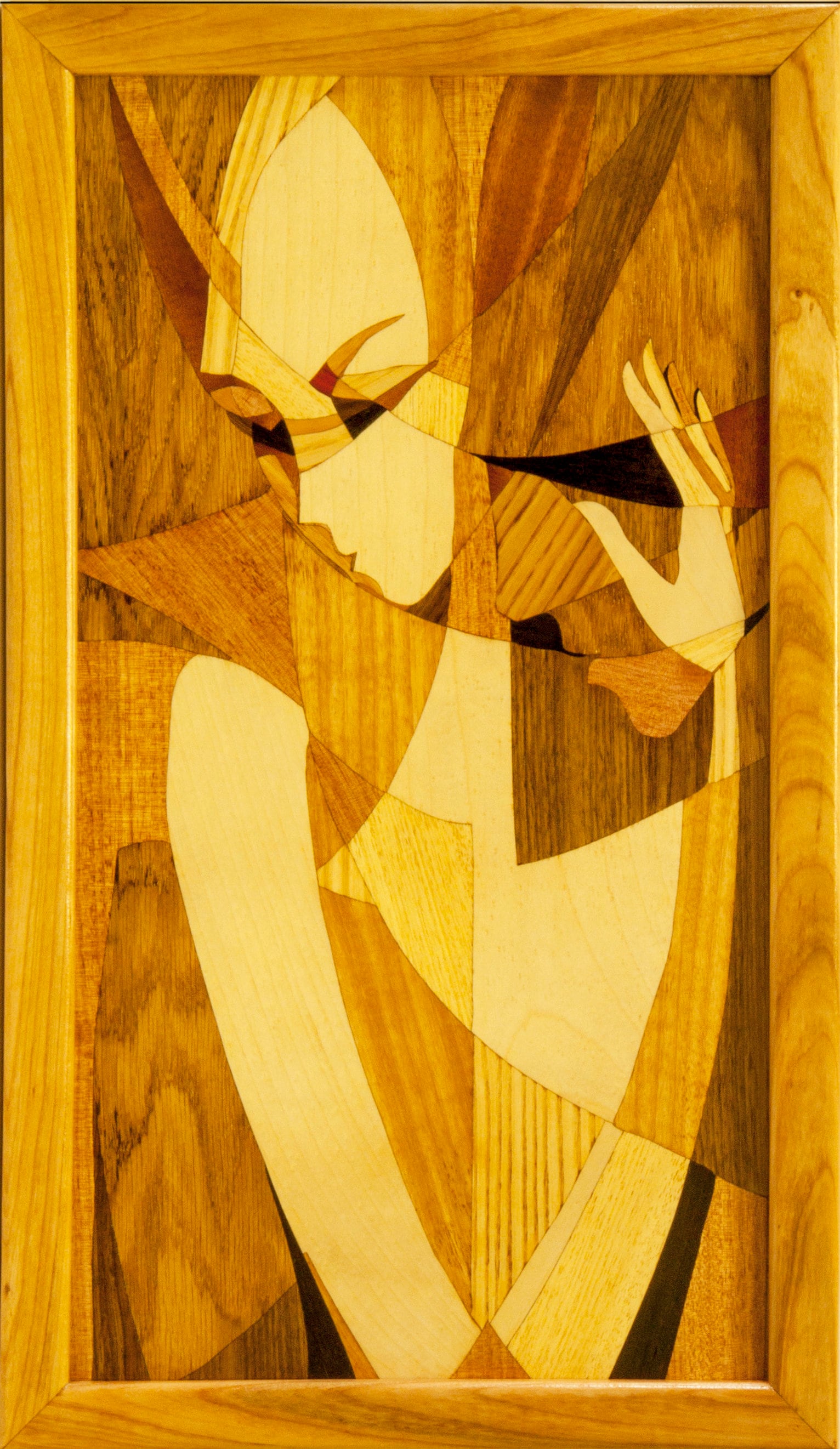 Wood Mosaic 25x14 Inlay FRAMED Cubism Marquetry Panel Boho Wood Mosaic 25x14 Inlay FRAMED Cubism Marquetry Panel Boho