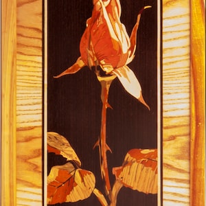 Wood Mosaic 26x15 Inlay FRAMED Rose Flowers Marquetry Wall Art Framed ...